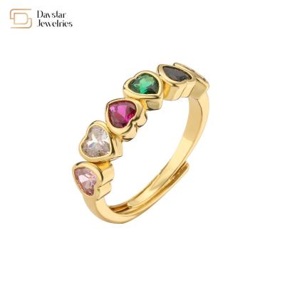 Cina l'oro 18k ha placcato lo zircone di amore di Diamond Rings Adjustable Open Sweet del cuore in vendita