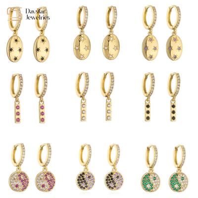 中国 Diamond Zircon 18k Gold Plated Jewelry Yin Yang Pendant Hoop Earrings 販売のため