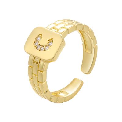 China Open Watchband 18k Diamond Ring Men Plated Chunky Gold Initial Ring for sale