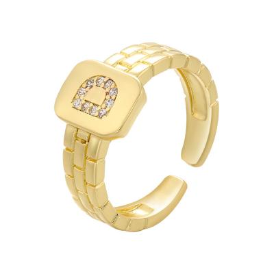 China Open Watchband 18k Diamond Ring Men Plated Chunky Gold Initial Ring for sale