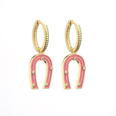 China O esmalte U dá forma a brincos chapeados da aro do OEM dos brincos do ouro ouro contemporâneo bonito à venda