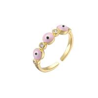 China Colorful Enamel Turkish Evil Eye Diamond Ring 18k Gold Plated Adjustable Stackable for sale