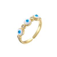 China Colorful Enamel Turkish Evil Eye Diamond Ring 18k Gold Plated Adjustable Stackable for sale