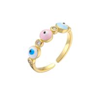 China Colorful Enamel Turkish Evil Eye Diamond Ring 18k Gold Plated Adjustable Stackable for sale