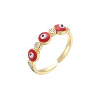 China Colorful Enamel Turkish Evil Eye Diamond Ring 18k Gold Plated Adjustable Stackable for sale