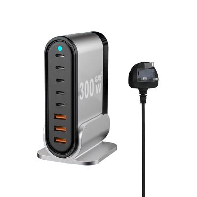 Cina Oem Plug 300W GaN III Caricabatterie USB C Blocco 8 porte LED USB C Stazione di ricarica Hub Blocco di caricabatterie a parete Power Strip in vendita