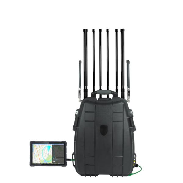 Quality 800-1500m Anti Drone Backpack With 100MHz-6GHz Detection 2.4G 5.2G 5.8G 380W for sale