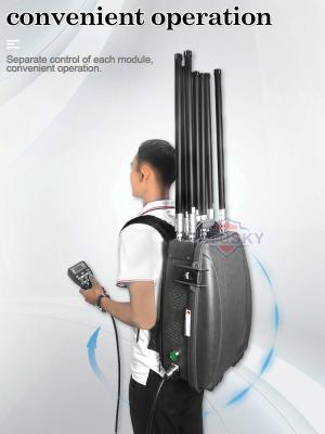 China Backpack Style High Power Drone Jammer System Custom With Full Band 433mHz-6GHz 500-1500m for sale