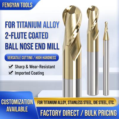 China Tungsten steel ball cutter, 2-edge alloy ball end mill, high hardness coating arc R-ball for Titanium alloy special milling cutter for sale