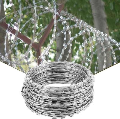 China Galvanized Stainless Steel 316 Single Loop Cross Concertina Flat Wrap Pack Straight Razor Barbed Blades Wire Mesh Fence Price for sale