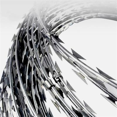 China Single Cross Concertina Flat Wholesale Razor Barbed Wire Mesh Fencing BTO22 BTO-25 28 30 CBT 45 60 65 Galvanized Stainless Steel for sale