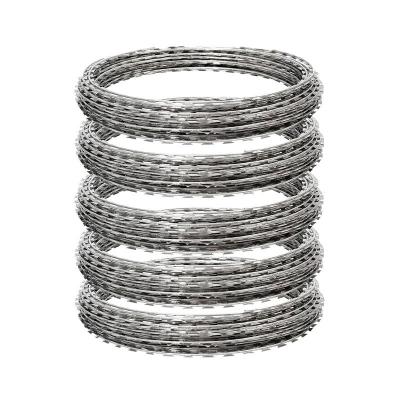 China Galvanized Stainless Steel BTO22 Single Cross Concertina Blade Barbed Razor Wire Coil Diameter 430mm 450mm 730mm 800mm 960mm for sale