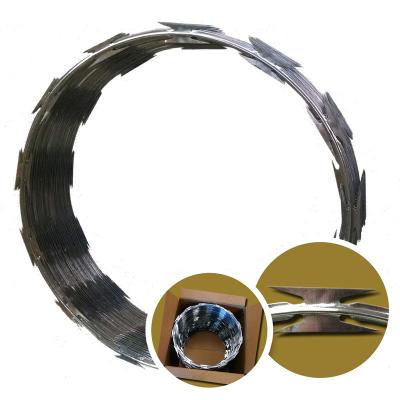 China BTO22 Galvanized Stainless Steel Single Loop Cross Concertina Flat Barbed Razor Wire Roll Coil Diameter 430mm 450mm 730mm 960mm for sale