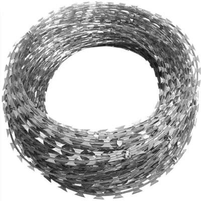 China BTO22 Galvanized Stainless Steel Single Loop Cross Concertina Flat Barbed Razor Wire Wholesale Blade Mesh Fence Price for sale