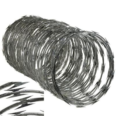 China Galvanized Stainless Steel BTO22 BTO-25 28 30 CBT 45 60 65 Single Cross Concertina Razor Wire vs Barbed Wire Blade Mesh Fence for sale