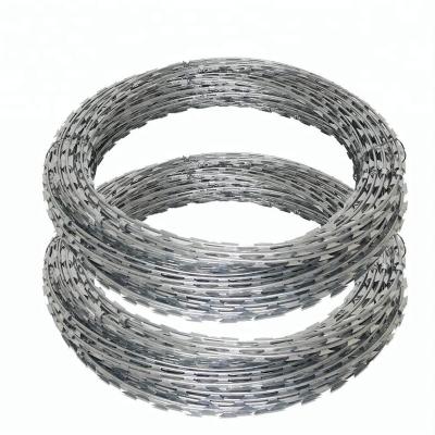 China BTO22 Single Cross Concertina Flat Wrap Straight Stainless Steel Hot Dip Galvanized Razor Wire Barbed Blade Mesh Fence Price for sale