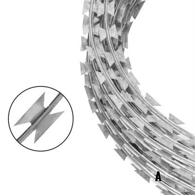 China Low Galvanized Stainless Steel BTO22 BTO-25 28 30 CBT 45 60 65 Single Cross Concertina Flat Barbed Razor Blade Wire Mesh Fence for sale