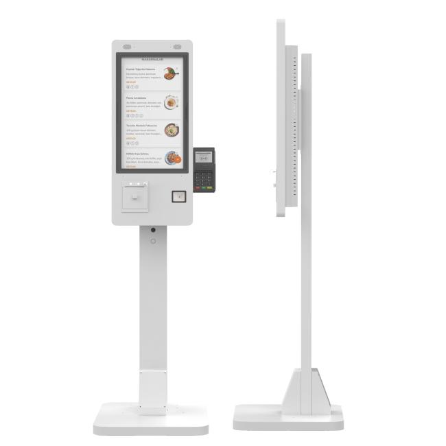 Front view of self-service kiosk with 21.5 inch display