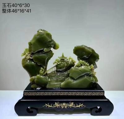China Hot Sell Beautiful Customized Natural Green Jade Hand Carving Landscape Stone Status for sale