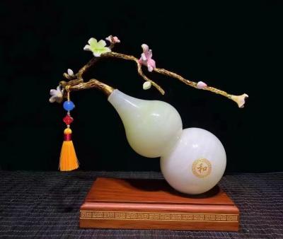 China Hot Sell Beautiful Customized Natural Jade Hand Carving Cucurbit Stone Status Sculpture for sale