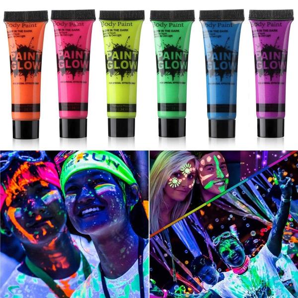 Quality 6 Color UV Non Toxic Neon Facepaint Glow In The Dark Face Painting Kit for Club for sale