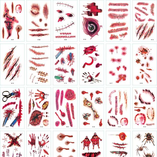 Quality Halloween Waterproof Body Scar Tattoo Stickers Water Transfer Temporary for for sale