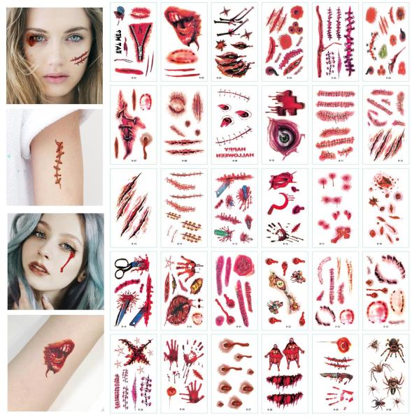 Quality Halloween Waterproof Body Scar Tattoo Stickers Water Transfer Temporary for for sale