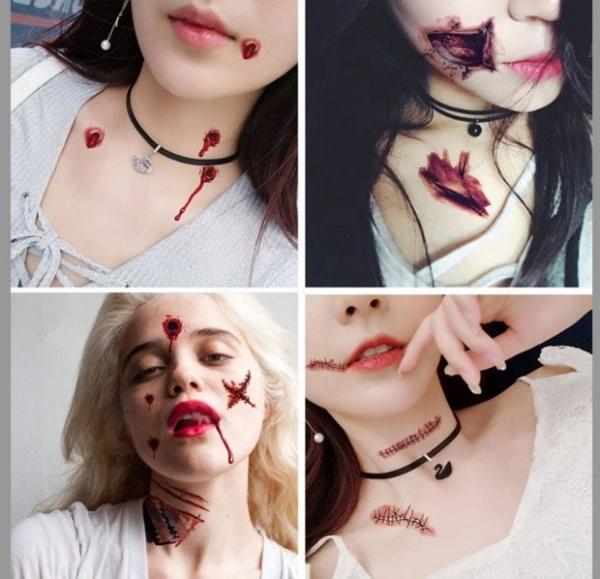 Quality Halloween Waterproof Body Scar Tattoo Stickers Water Transfer Temporary for for sale
