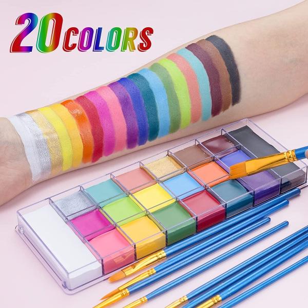 Quality 20 Color SFX Halloween Face Body Paint Makeup Palette with 10 Brushes 5 Stencils for sale