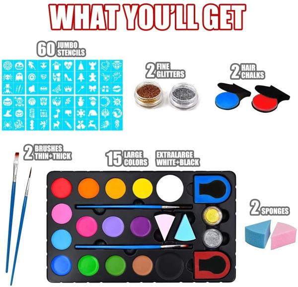 Quality Boys Girls Toy Body Painting Supplies with Face Paint Stencil 8 Color Including for sale