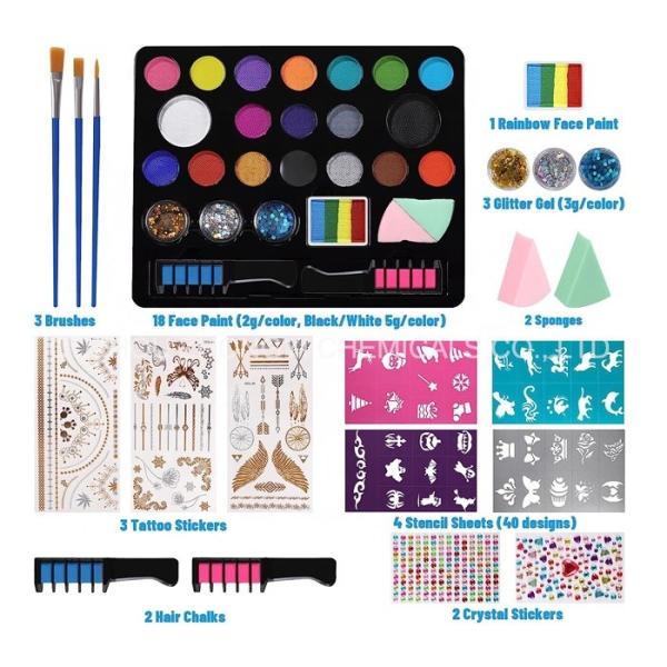 Quality Halloween Makeup Face Painting Kit with Custom Packing Stencils, Hair Chalks, for sale