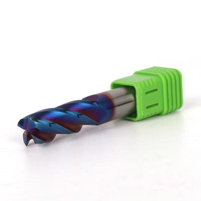 China Metal Machining Metal Cutting Tool EJ 65Hrc 4 Flute 3 Flute Aluminum Alloy Carbide High Quality Solid Blue Nano Milling Cutter à venda