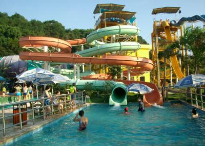 China Waterpark Equipment, Fiberglass Open / Close Spiral Slide, Custom Water Slides 11m Height for sale