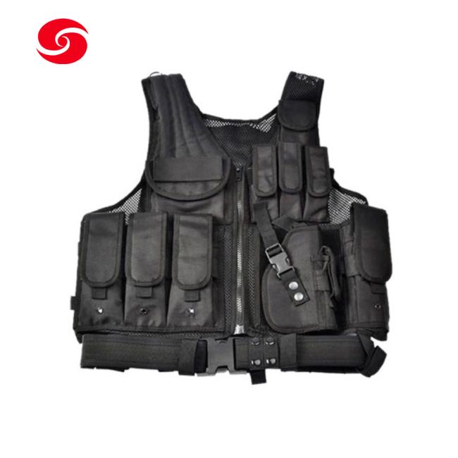 Gilet multifonctionnel tactique d'Airsoft de poches de sécurité noire de police avec la maille