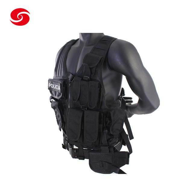 Gilet multifonctionnel tactique d'Airsoft de poches de sécurité noire de police avec la maille
