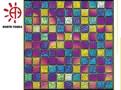 China HTY - TRB -300 300*300 Hot Selling Rainbow Color Plating  Ceramic Glass Metal Mosaic Tile for sale