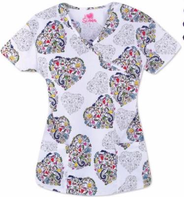 China Hospital Uniform Scrub Top Nurse Printed Hospital Scrubs for sale
