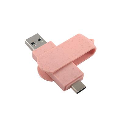 China Type C USB Flash Drives Pink Plastis With Straw Recyclables Material And Custom Logo for sale