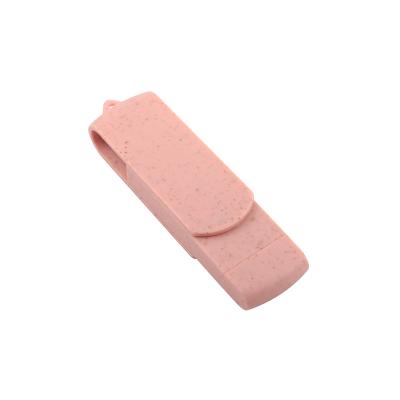 China Type C USB Flash Drives Pink Plastis With Straw Recyclables Material And Custom Logo for sale