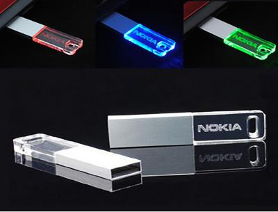China Crystal USB Stick With Blue Red Green White Orange Color With LED Light Inside for sale