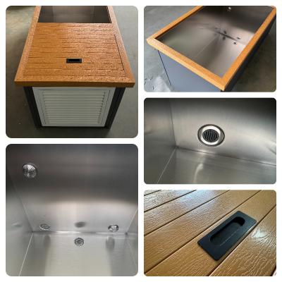 Cina Logo personalizzato vasca da massaggio in legno di acciaio inossidabile vasca da bagno portabile per atleti vasca da bagno a ghiaccio vasca da bagno a scarico fredda in vendita