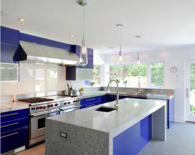 China Guangzhou professional manufacturer blue compact lacquer kitchen cabinet for sale