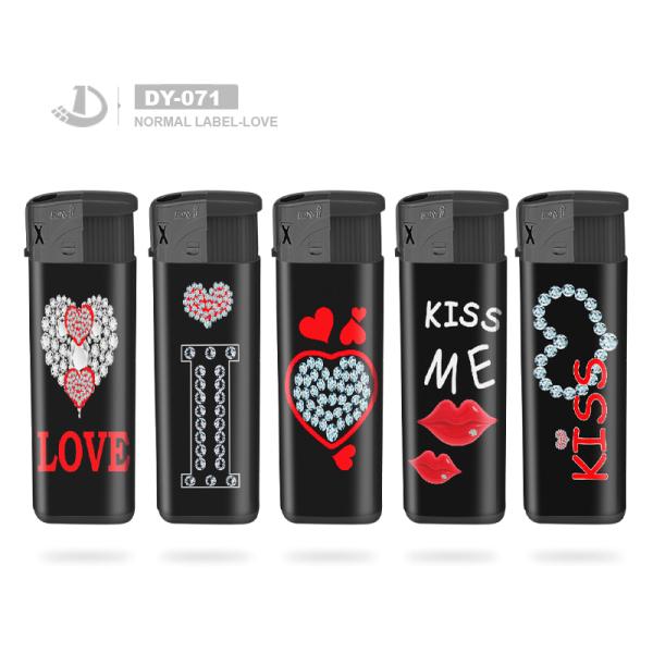 Quality Promotional Price DY-071 Black Windcap Black Press Button Electric Gas Lighters with Lovely Labels for sale
