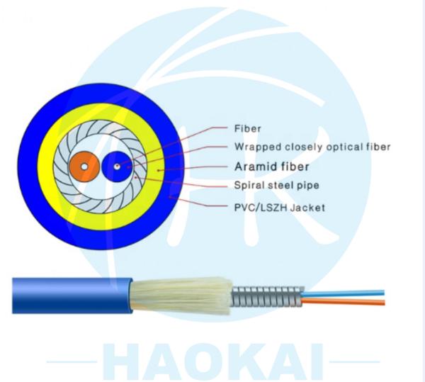 Quality GJFXH Simplex Armored Indoor Drop Fiber Cable G657A2 1core With Kevlar Yarn for sale