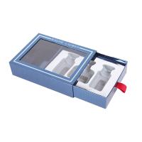 China Bule Empty Small Cardboard Gift Boxes , Pull Out Drawer Box With 3 Cavities for sale