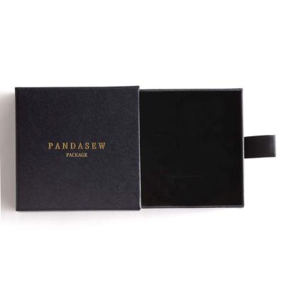 China Pull Out Black Cardboard Necklace Box With 1.5cm Thick Sponge for sale