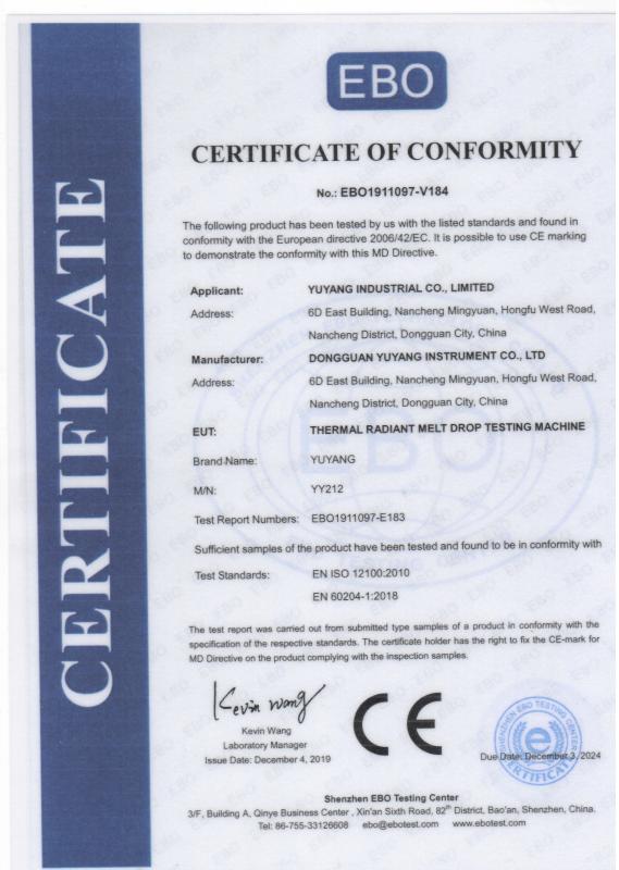 Certificate of Conformity - DONGGUAN YUYANG INSTRUMENT CO., LTD