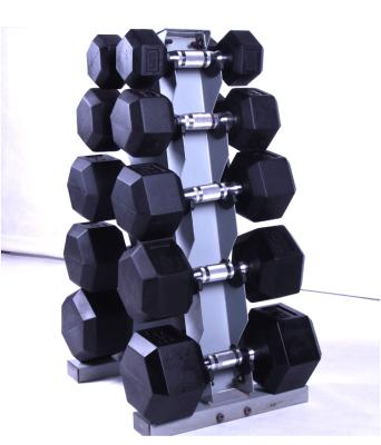 China 2.5kg to 40kg hex black rubber coated cast iron fixed  dumbbell  for wholesales for sale