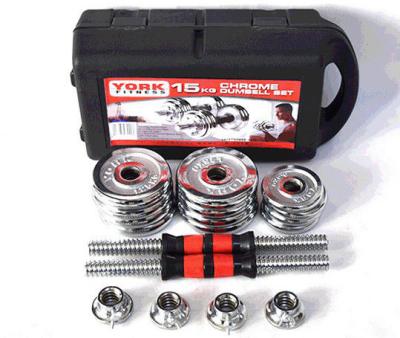 China 15kg 20kg 30kg ruuber bar and knurl bar adjustable chromed dumbbell set for sale