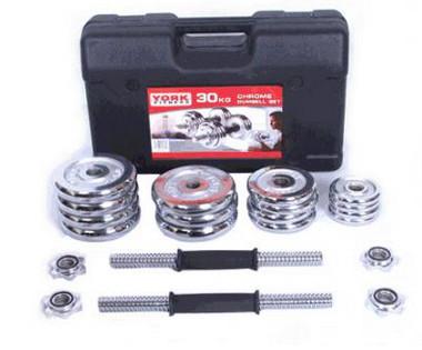 China fitness excercise cast iron  chromed adjustable dumbbell set 15kg 20kg 30kg for sale